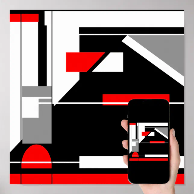 Red Gray Black White Geometric MCM-like Design Poster | Zazzle