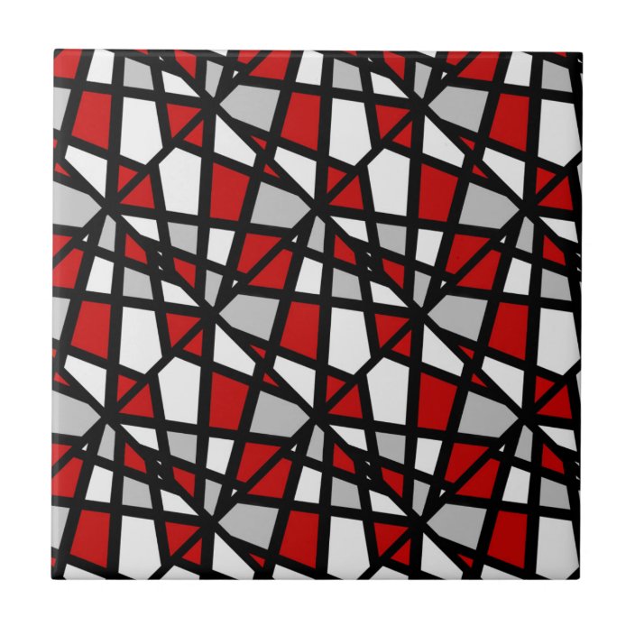 Red Gray Black White Geometric Pattern Ceramic Tile | Zazzle.com
