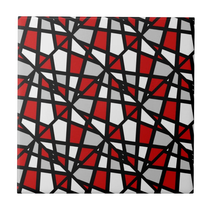 Red Gray Black White Geometric Pattern Ceramic Tile | Zazzle