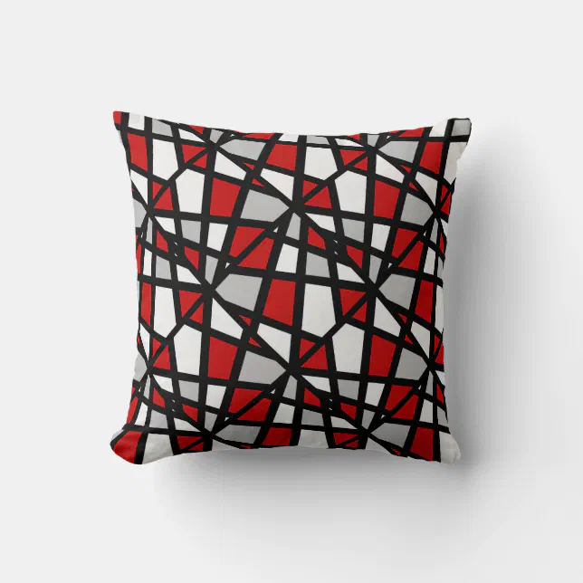 Red Gray Black White Geometric Pattern Throw Pillow | Zazzle