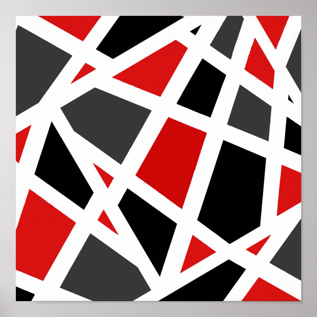 Red Gray Black White Geometric Poster | Zazzle