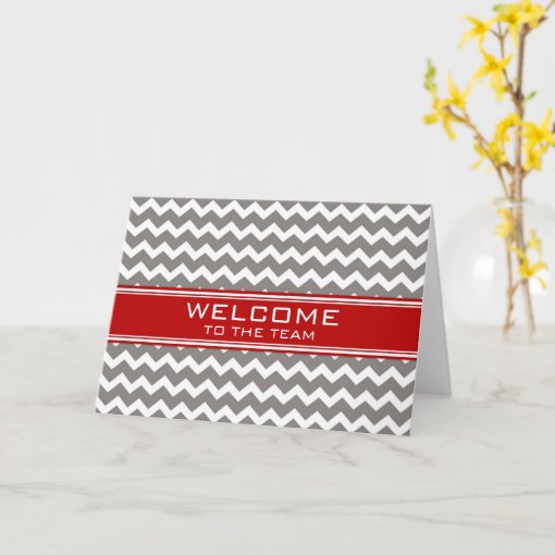 Red Gray Chevron Employee Welcome to the Team Card | Zazzle