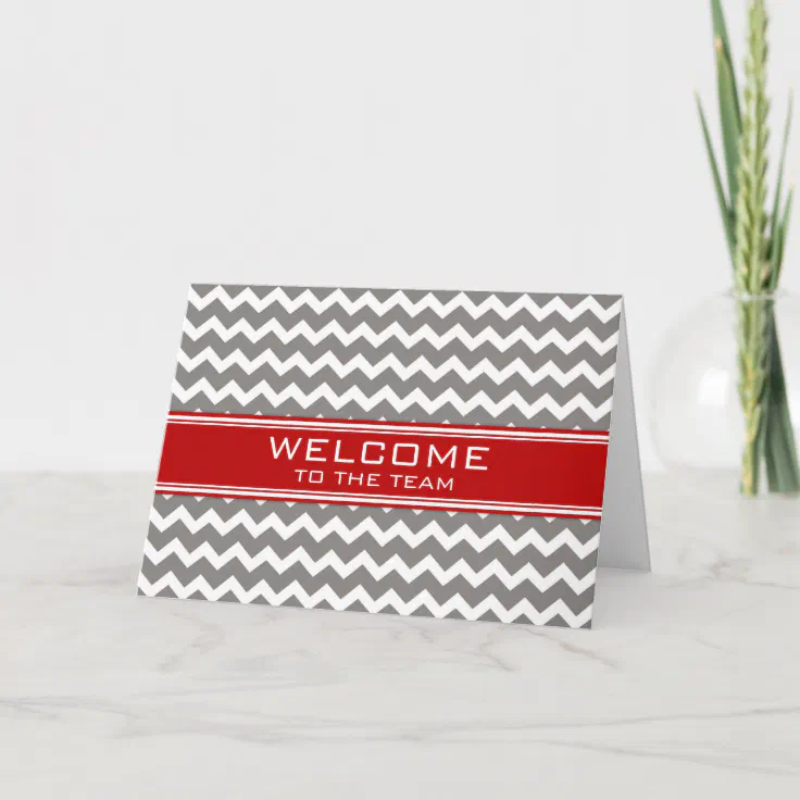 Red Gray Chevron Employee Welcome to the Team Card | Zazzle