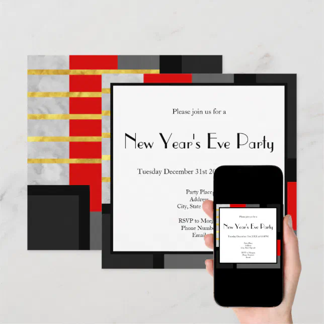 Red Gray Gold Black Color Block Invitation | Zazzle
