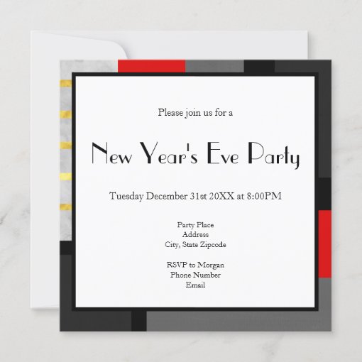 Red Gray Gold Black Color Block Invitation | Zazzle