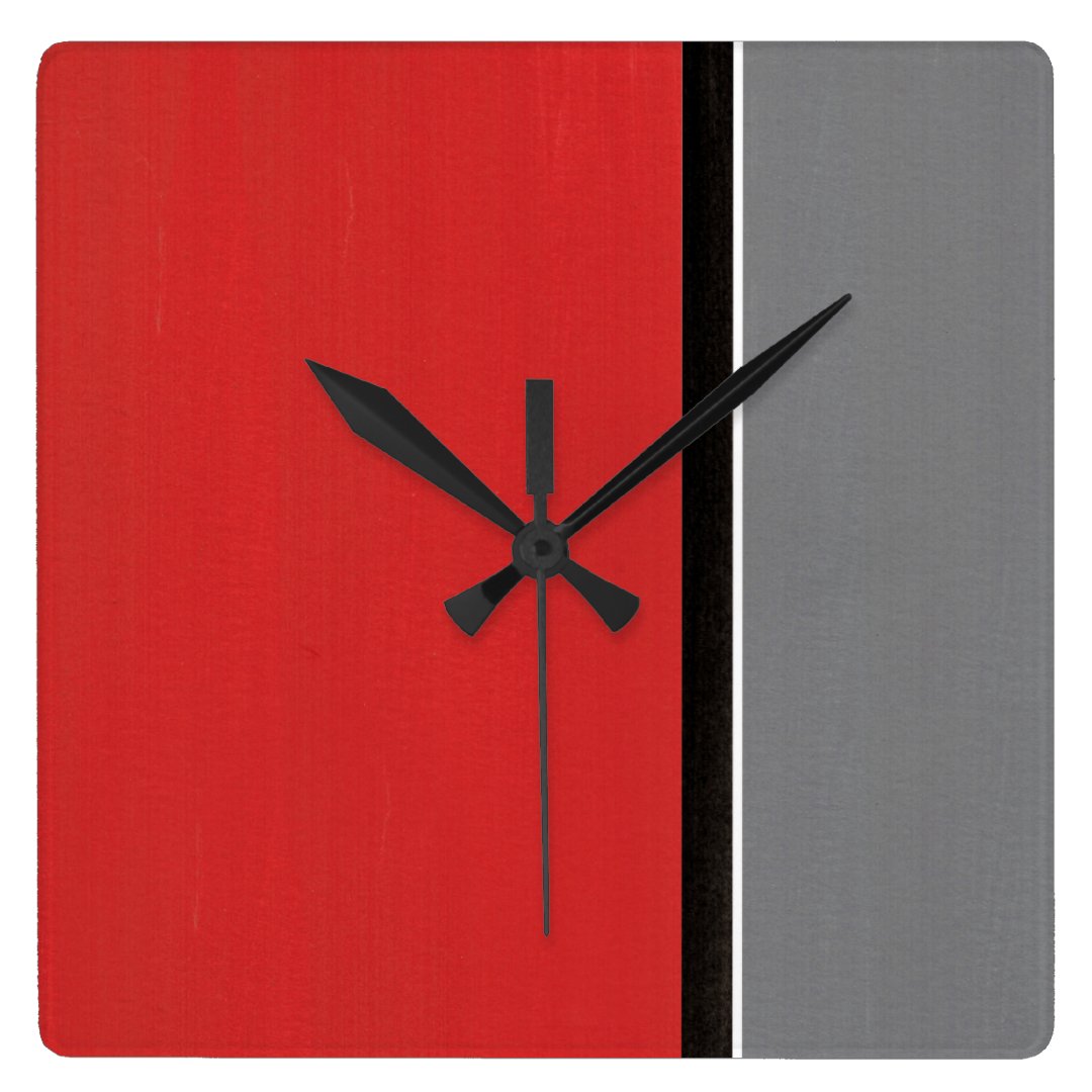 Red Gray Modern Square Wall Clock | Zazzle