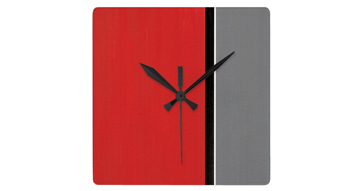Red Gray Modern Square Wall Clock | Zazzle.com