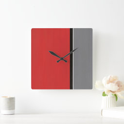Red Gray Modern Square Wall Clock | Zazzle