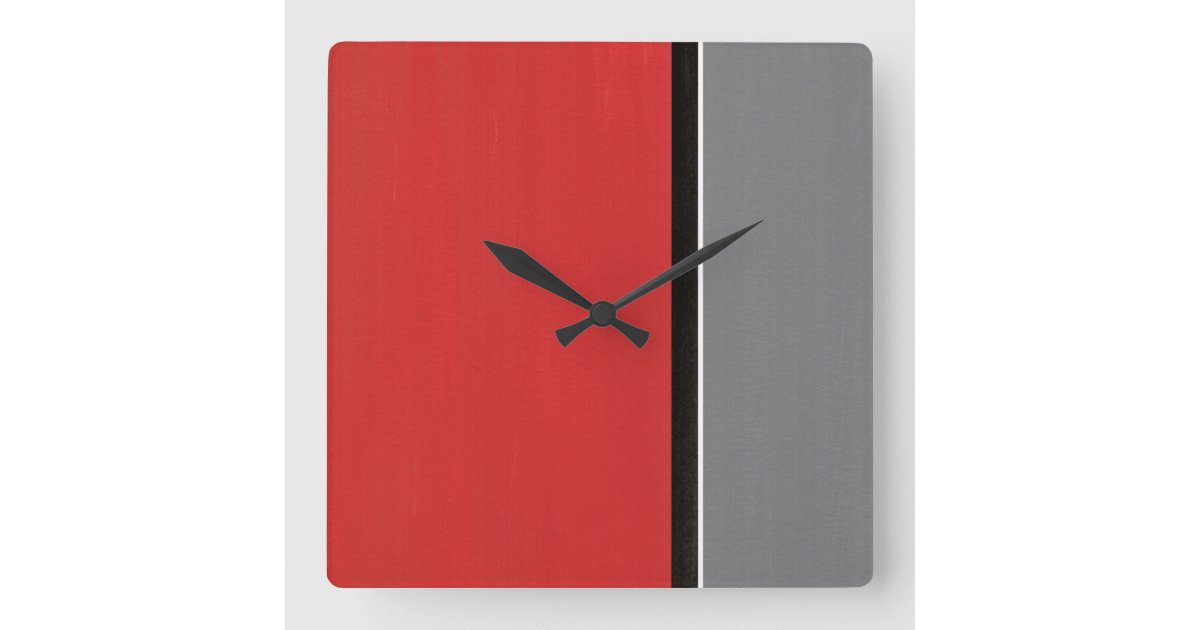 Red Gray Modern Square Wall Clock | Zazzle