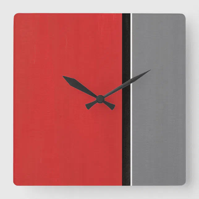 Red Gray Modern Square Wall Clock | Zazzle