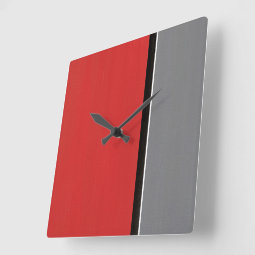 Red Gray Modern Square Wall Clock | Zazzle
