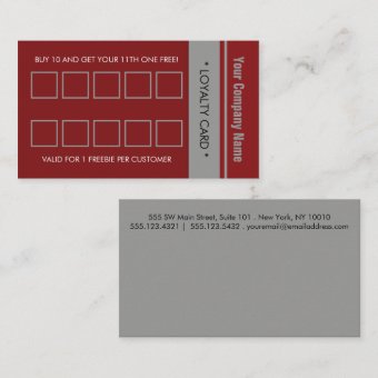 Red Gray Simple Border 10 Punch Loyalty Card | Zazzle