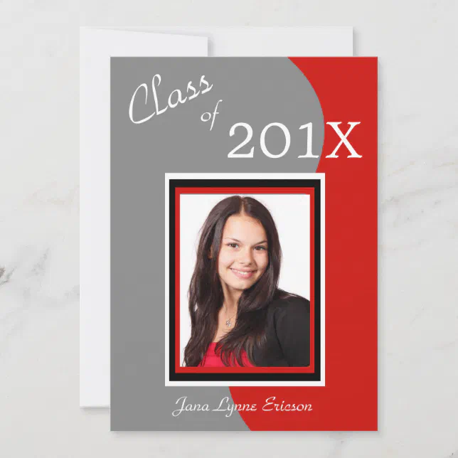 Red Gray Wave Photo Graduation Party Invitation | Zazzle