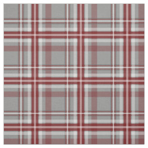 Gray Red Plaid Pattern Fabric | Zazzle