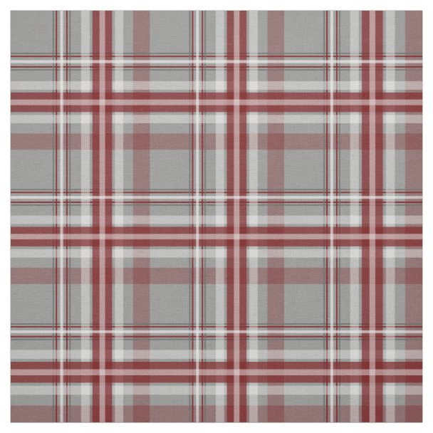 Gray Red Plaid Pattern Fabric | Zazzle