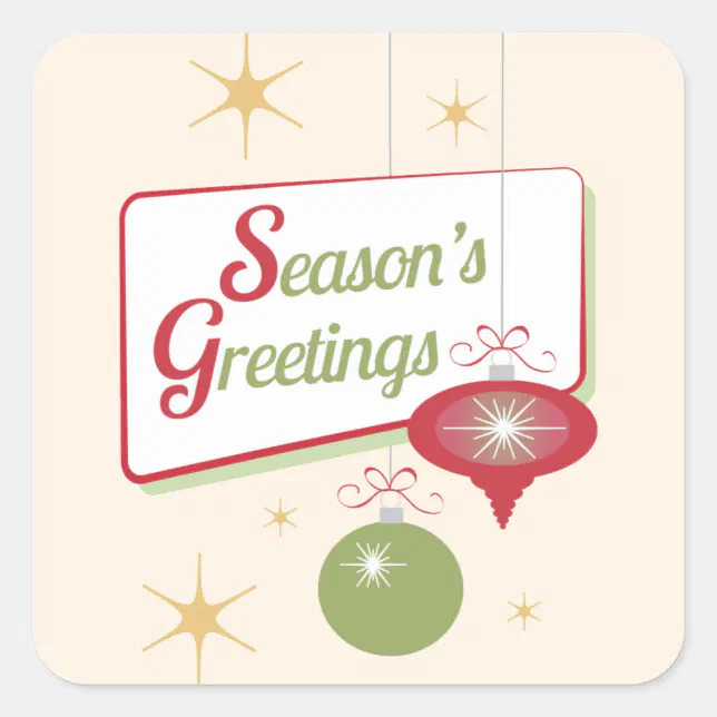 Red & Green 1950s Retro Season's Greetings Square Sticker | Zazzle