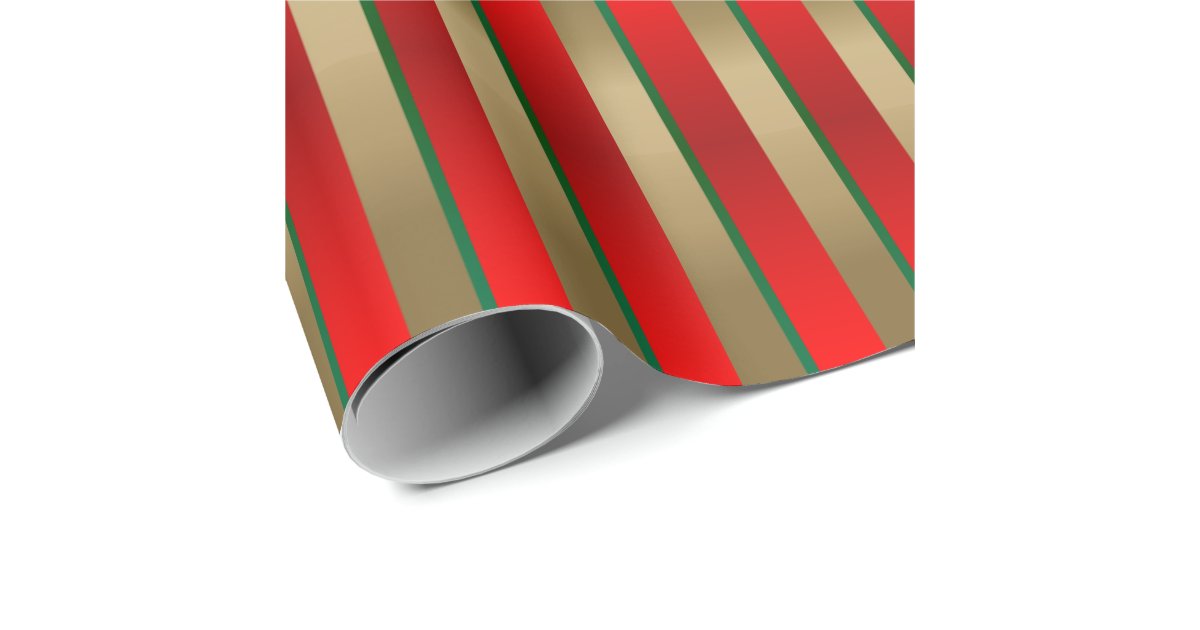Red, Green and Gold Christmas Stripes Wrapping Paper | Zazzle
