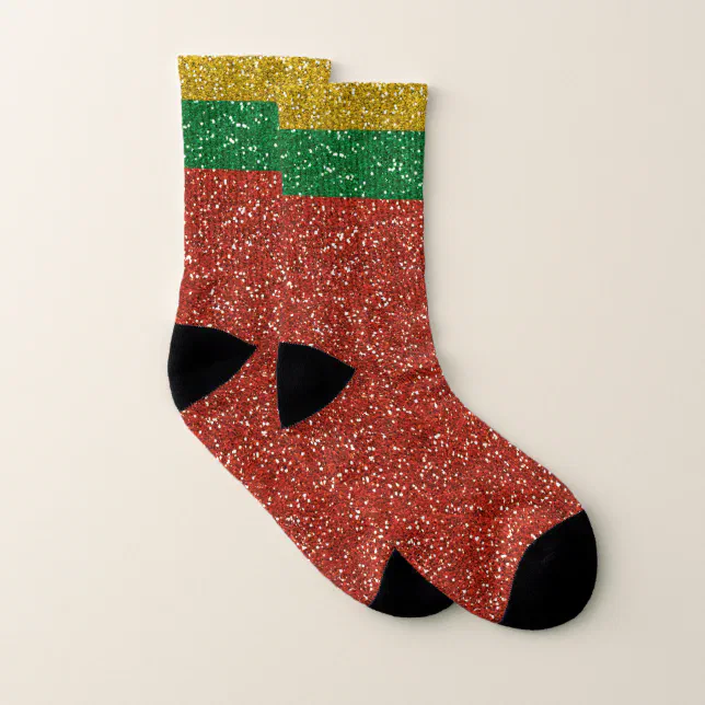 Red Green And Gold Glitter Socks | Zazzle