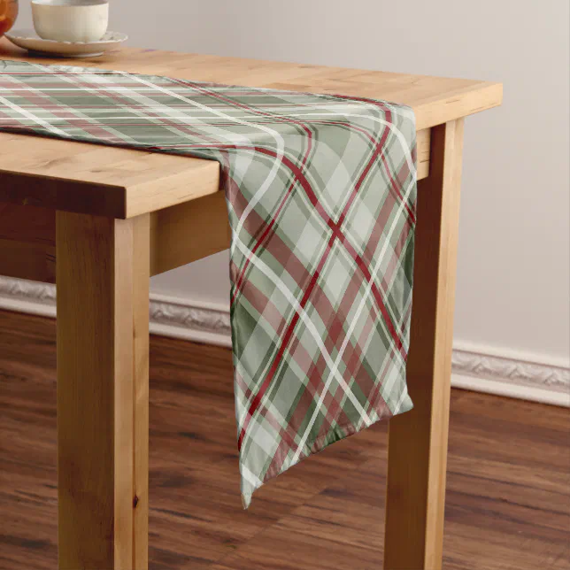 red green and white Christmas plaid Short Table Runner | Zazzle