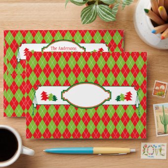 Red Green Argyle Ugly Christmas Sweater Party Xmas Envelope | Zazzle