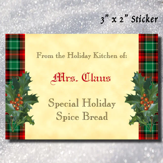 Red Green Christmas Plaid Holiday Baking Sticker | Zazzle