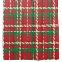 Red green Christmas plaid pattern shower curtain | Zazzle