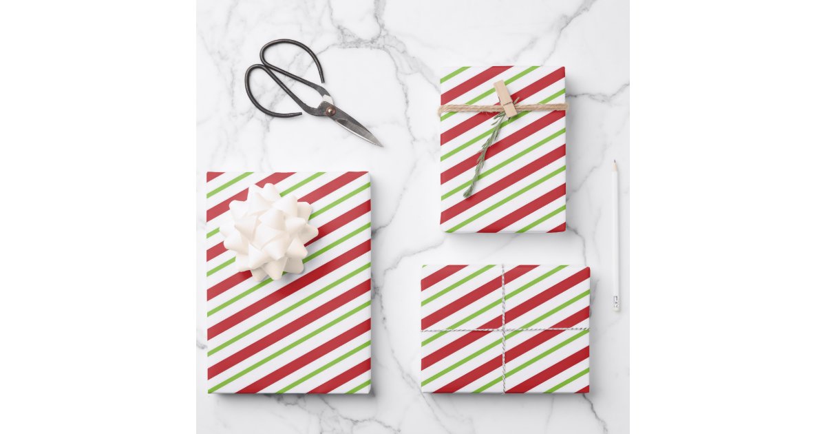 Red & Green Christmas Striped Design Wrapping Paper Sheets | Zazzle