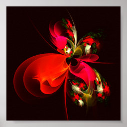 Red Green Floral Modern Abstract Art Pattern #02 Poster | Zazzle