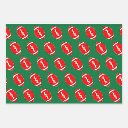 Red & Green Football & Santa Matching Christmas Wrapping Paper Sheets ...
