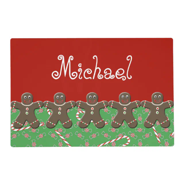 Red Green Gingerbread Man Christmas Name Michael Placemat | Zazzle
