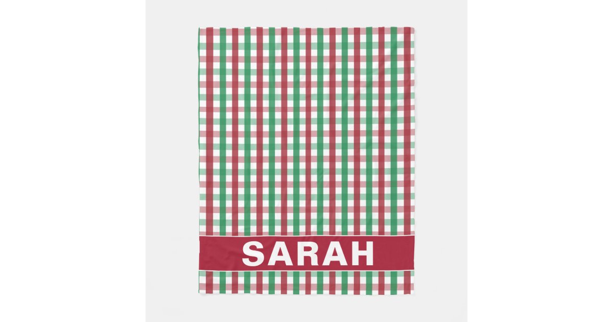 Red & Green Gingham with Custom Name Fleece Blanket | Zazzle