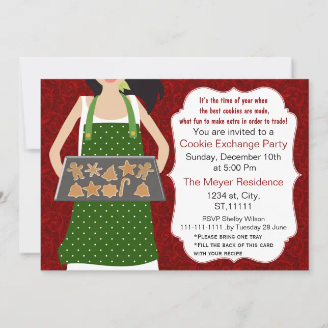 Red & Green Holiday Cookie swap Invite recipe card | Zazzle