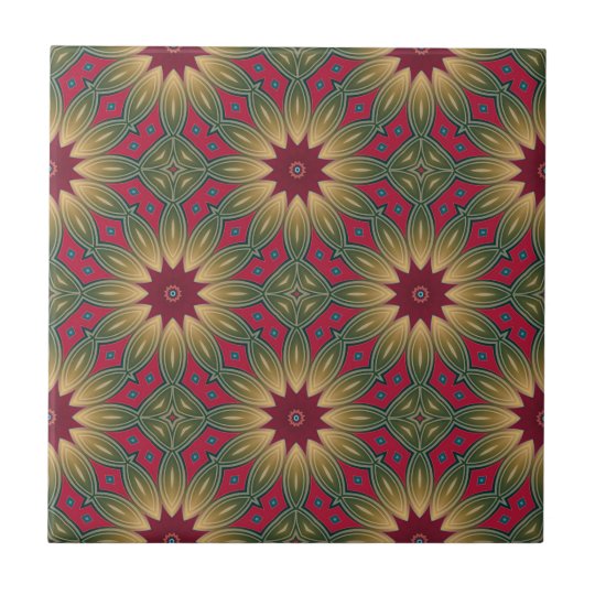 Red Green Kaleidoscope Geometric Floral Pattern Ceramic Tile | Zazzle.com