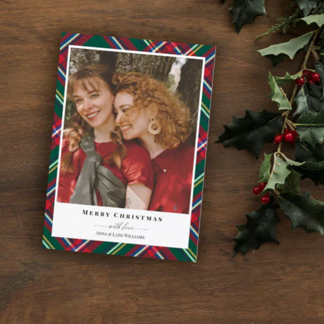 Red Green Plaid Merry Christmas Photo Holiday Card | Zazzle