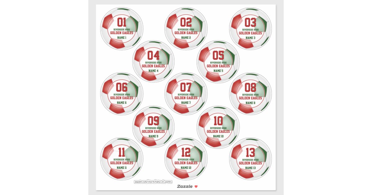 red green soccer team colors set of 13 custom sticker | Zazzle