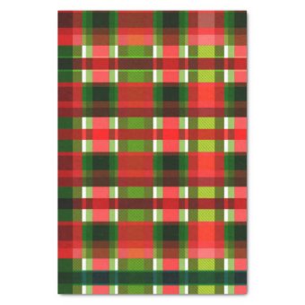 Red Green Squares Holiday Plaid Pattern Tissue Paper | Zazzle