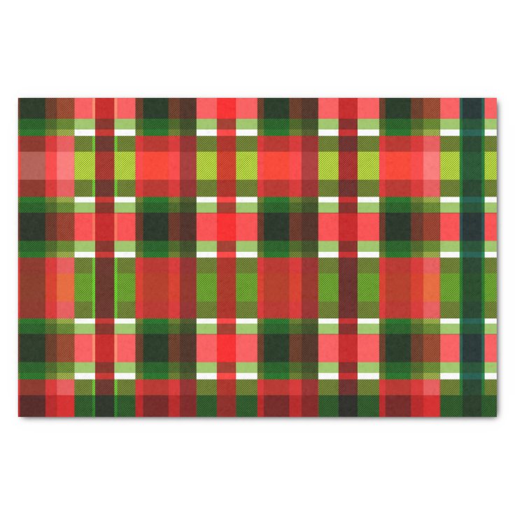 Red Green Squares Holiday Plaid Pattern Tissue Paper | Zazzle