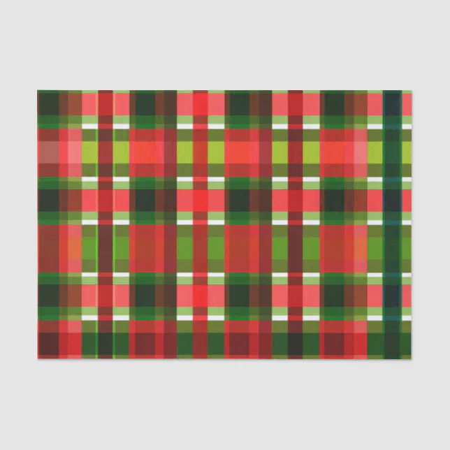 Red Green Squares Holiday Plaid Pattern Tissue Paper | Zazzle
