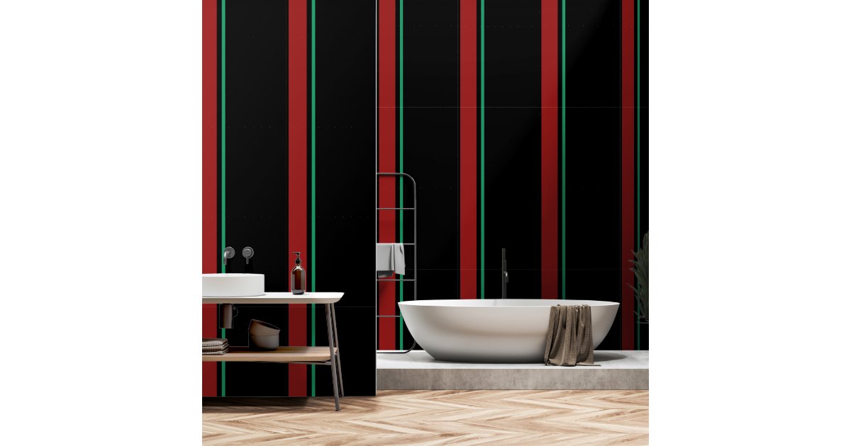Red + Green Vertical Stripe Black Wallpaper | Zazzle