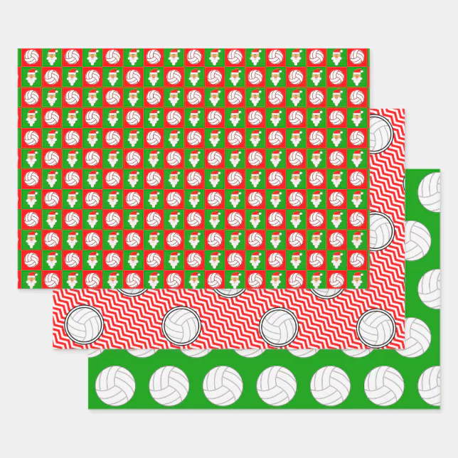 Red & Green Volleyball & Santa Matching Christmas Wrapping Paper Sheets ...