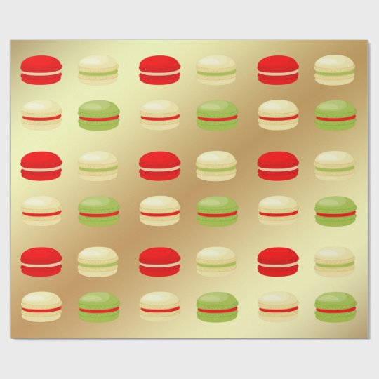 Red Green White on Gold Christmas French Macarons Wrapping Paper ...