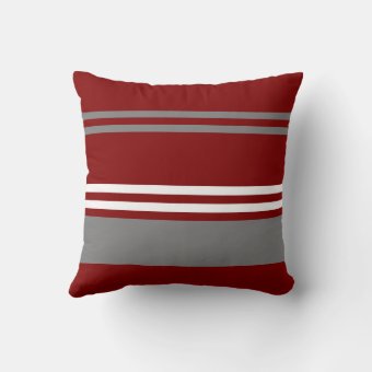 Red, Grey and White Stripe Throw Pillow | Zazzle