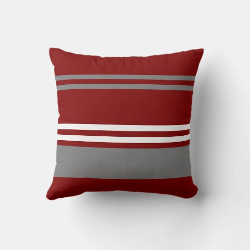 Red, Grey and White Stripe Throw Pillow | Zazzle