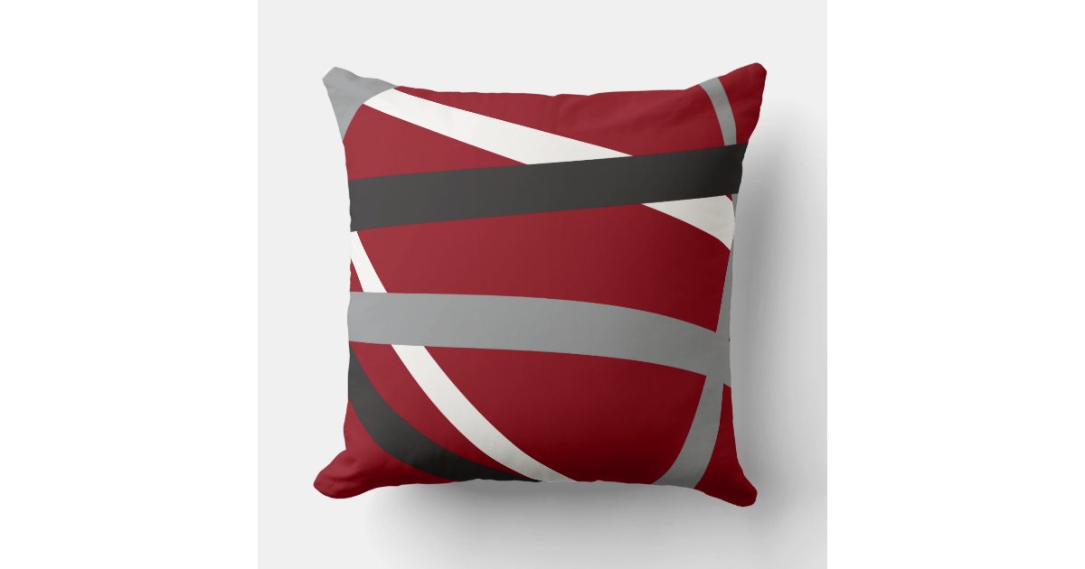 RED GREY BLACK STRIPES DESIGN Retro Throw Pillow | Zazzle