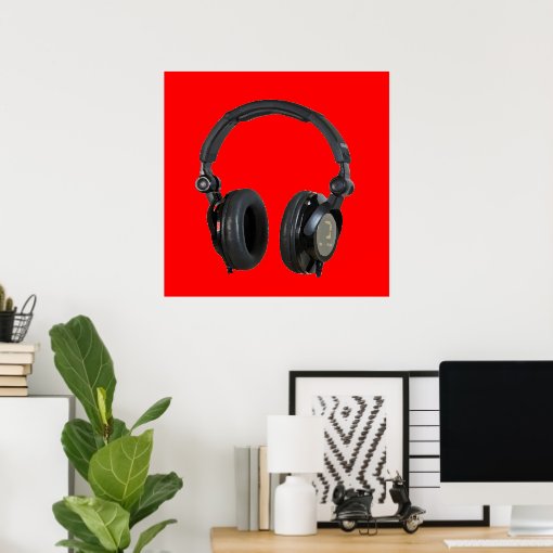 Red Greyscale Headphone Pop Art Poster Print | Zazzle