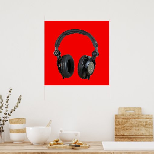 Red Greyscale Headphone Pop Art Poster Print | Zazzle