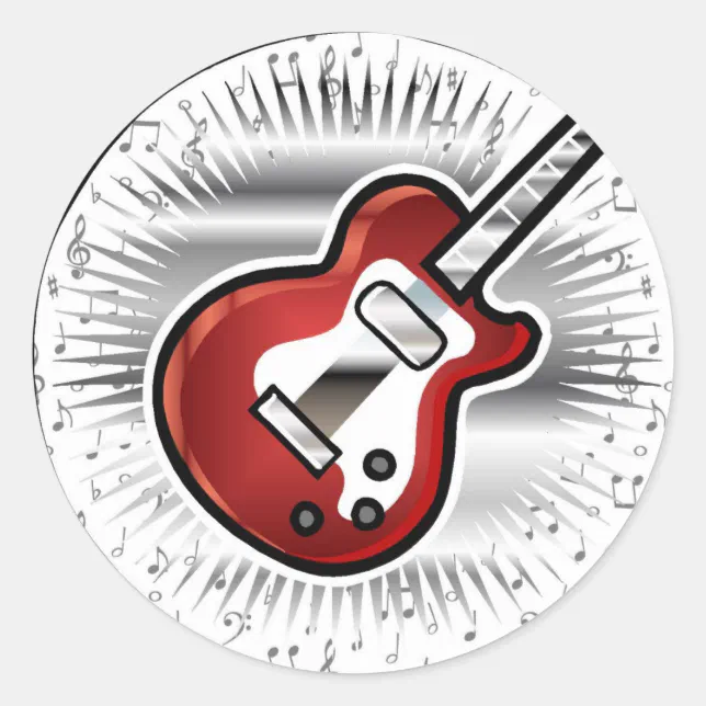 Red Guitar Classic Round Sticker | Zazzle