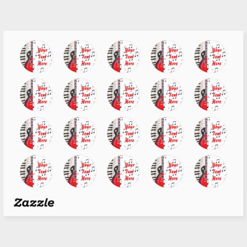 Red Guitar Piano Keys and Note Classic Round Sticker | Zazzle