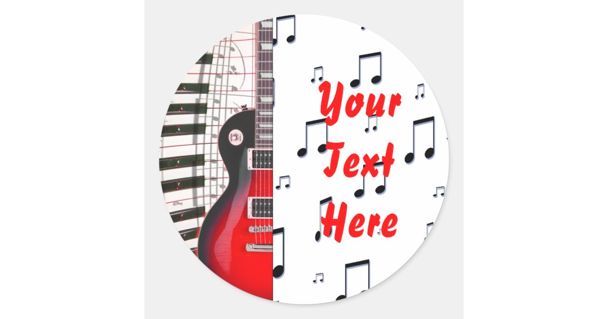 Red Guitar Piano Keys and Note Classic Round Sticker | Zazzle