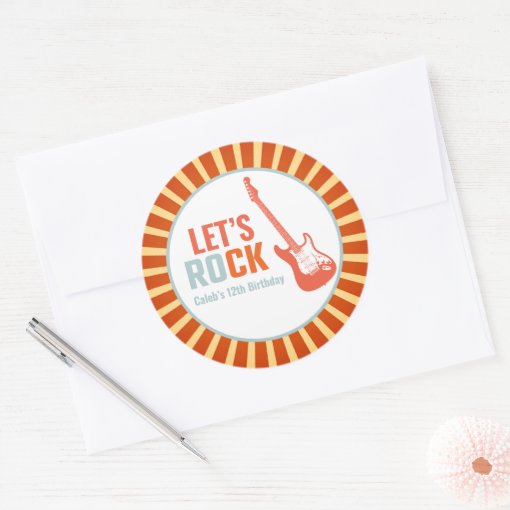 Red Guitar Rock and Roll Rockstar Birthday Classic Round Sticker | Zazzle
